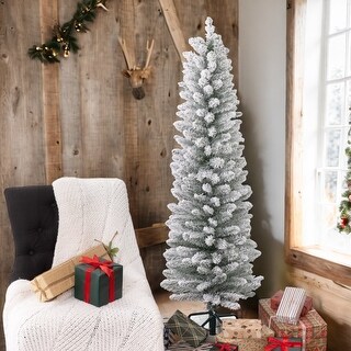 Flocked 5' Pencil Christmas Tree with Flame-Retardant Branches & Metal ...