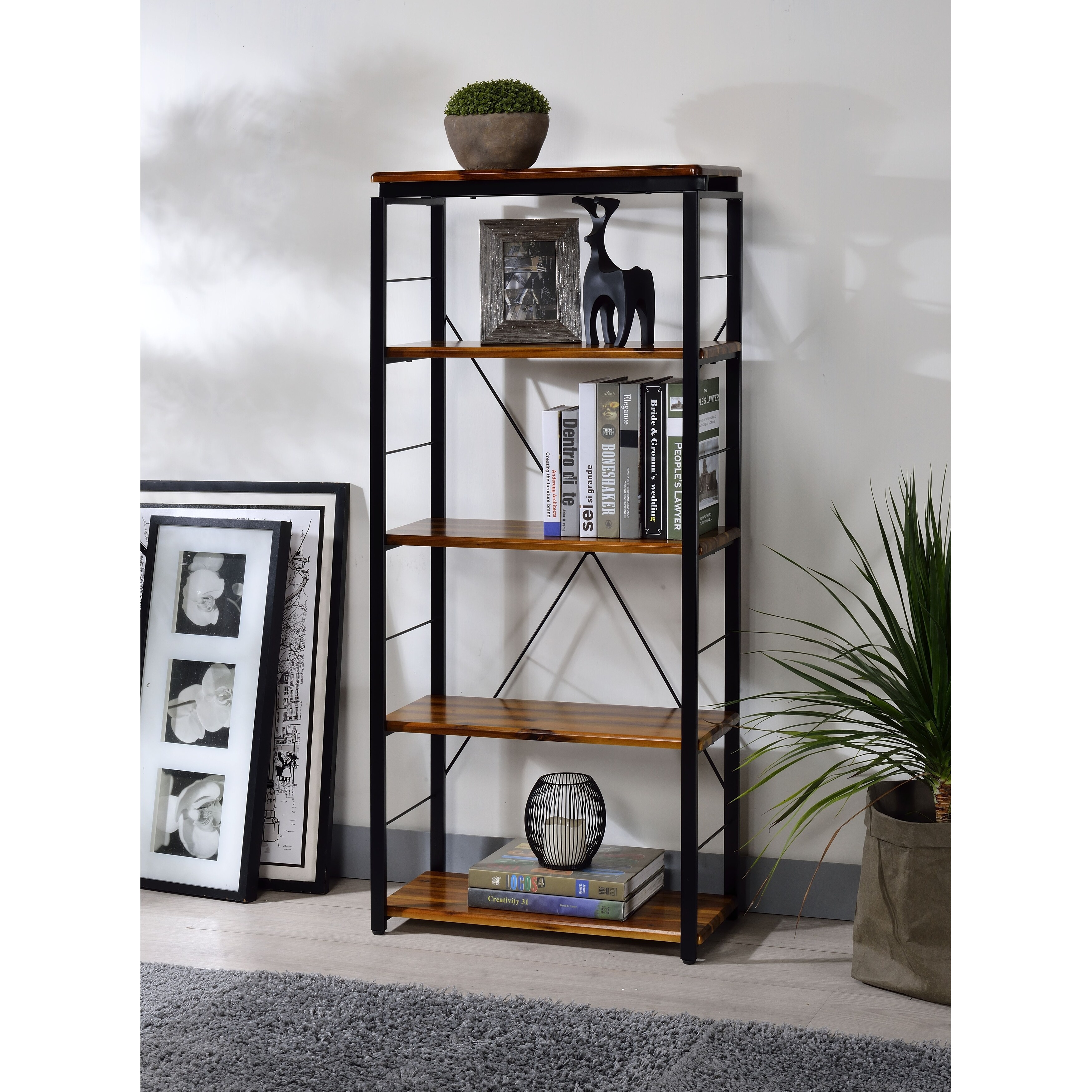 7-Tier Bookcase Bookshelf,L-Shaped Corner Bookcase with Metal Frame ...