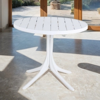 36" White Round Plastic Dining Table & Coffee Table for Indoor/Outdoor ...