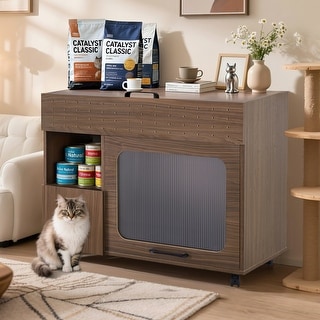 Two In One Multi-Use Cat Litter Box Enclosure Modern Walnut Side Table ...