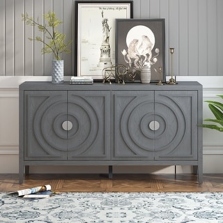 4-Door Retro Buffet Storage Cabinet with Adjustable Shelf, Gray - Bed ...