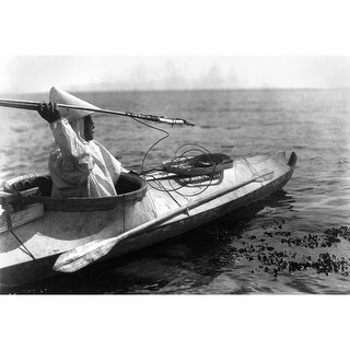 Alaska Harpoon C1929. /Nan Eskimo Man Seated In A Kayak Prepares To ...