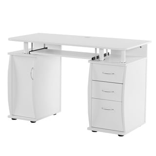 MDF Computer Desk with 1 Door with 3Drawers in White - Bed Bath ...