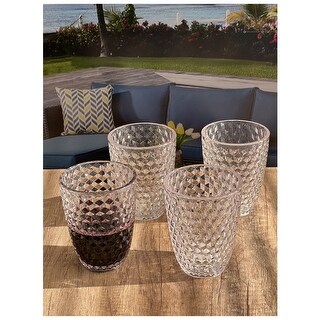 LeadingWare DOF Diamond Cut Acrylic Drinking Glasses Set of 4 (12oz ...