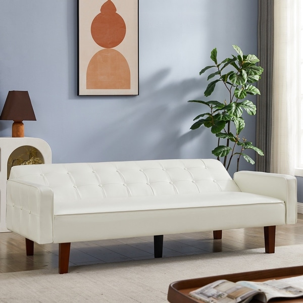 PU Futon Sofa Couch for Living Room Convertible Faux Leather Upholstered Futon Sleeper Sofa Bed Channel Tufted Bedroom Futons On Sale Bed Bath Beyond 37165379
