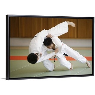 "Two Men Competing in a Judo Match" Black Float Frame Canvas Art - Bed ...