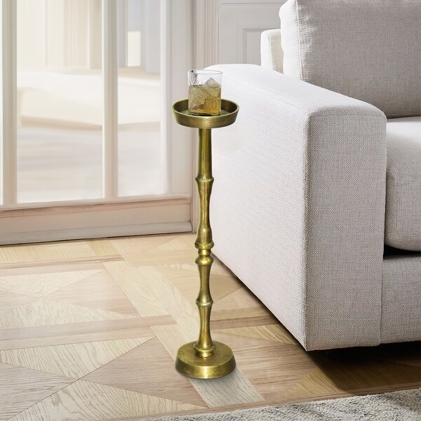 The Urban Port 6 in. Turned Pedestal Metal Base Round Top Oxidized Brass Drink Side Table
