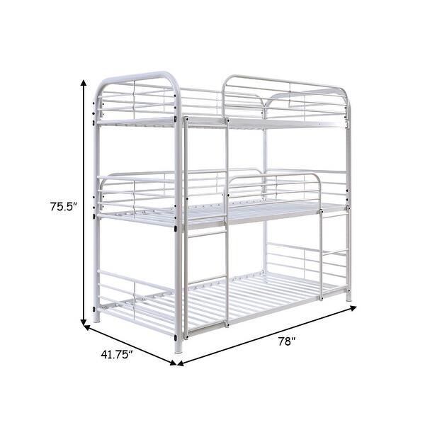 Metal Frame Three Tier Twin Size Bunk Bed with 2 Attached Ladders and ...