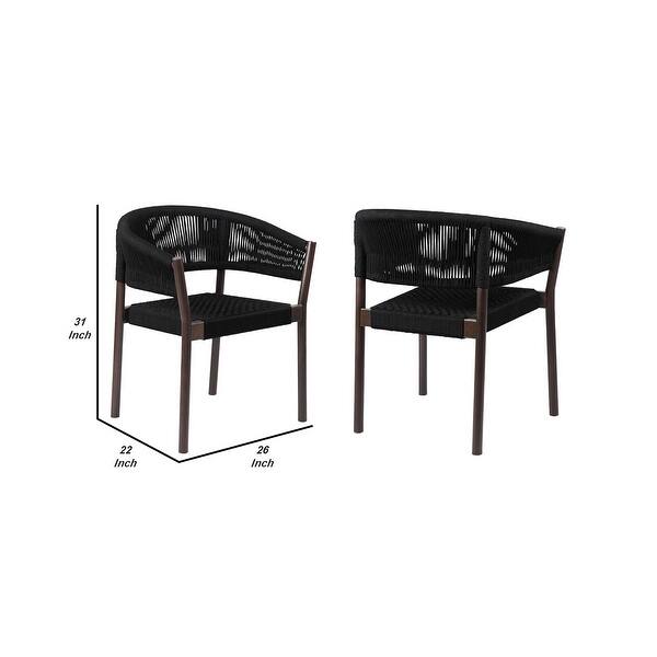 Dining Chair with Fishbone Woven Curved Back, Set of 2, Black - Bed ...