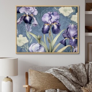 Designart "Purple Green Iris Impressions Flower I" Irises Framed Canvas ...
