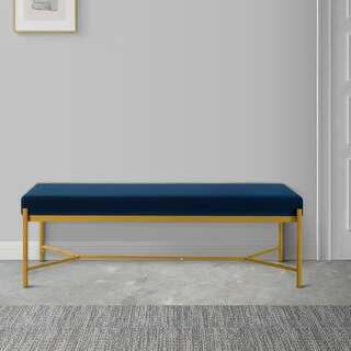 Lola 55 Inch Long Bench with Metal Frame and Padded Seat, Navy Blue ...