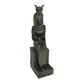 Dark Green Stone Finish Egyptian Goddess Isis Sitting On Throne Statue ...
