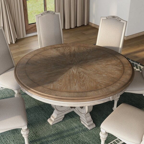 Caelum Farmhouse White Fabric Upholstered 7 Piece Round Dining Set by The Gray Barn Antique White Natural Tone