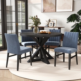 Roundhill Furniture Walton 5-Piece Round Cross-Buck Dining Set, Cross ...