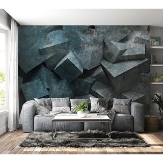 Peel & Stick Wall Mural - Concrete Blocks Blue Grey - Removable ...