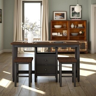 Rectangular Counter Height Wood Dining Table Set, Set of 2, Black ...