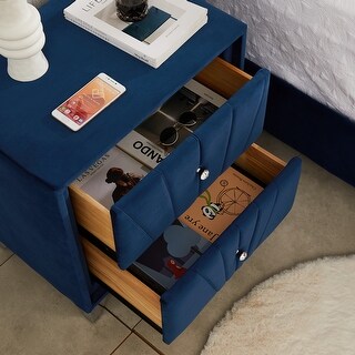 Double-decker Upholstered Nightstand Storage Coffee Side Table, Blue ...
