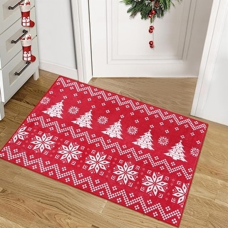 Christmas Snowflake and Xmas Tree Pattern Boho Small Rug, 2x3 Feet - 2 ...