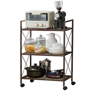 3-Tier Metal Storage Rack with Wheels with Mesh Shelving Unit and X ...