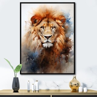 Designart "Intense Lions Gaze Realism " Animals Lion Framed Wall Art ...