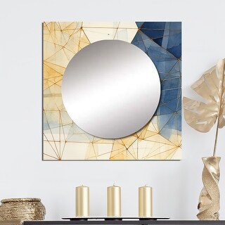 Designart "Minimalist Blue and Gold II" Abstract Shapes Wall Mirror ...