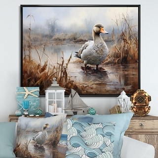Designart "Misty Marsh Duck II" Duck Grey Wall Decor - Modern Farmhouse ...