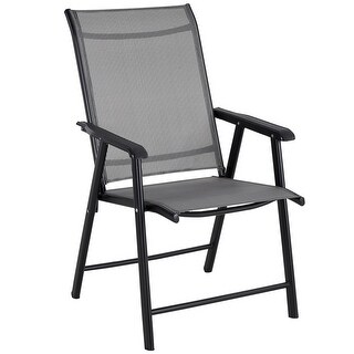 Folding Chair Dining Sling Back Metal Frame with Armrests Courtyard ...