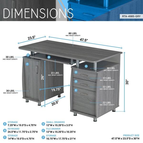 Techni Mobile workstation computer desk with detachable shelves for CPU ...