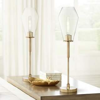Set of 2 28" High Gold Metal Uplight Console Table Lamps - 6.5" x 28 ...