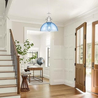 10.5” Hanging light blue glass, brushed nickel dining room lighting ...