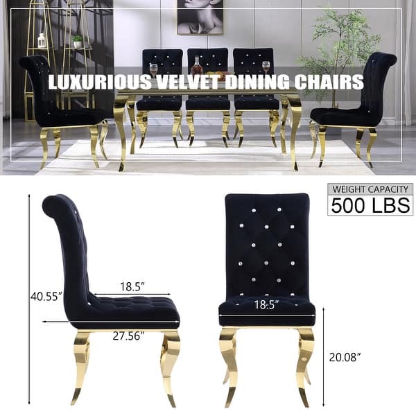 Black Buttons Tufted Dining Chairs with Gold Legs - Bed Bath & Beyond ...
