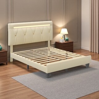 Queen Upholstered LED Platform Bed with Bluetooth Speaker & USB - Bed ...
