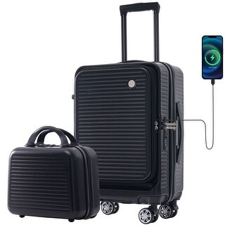 Carry-On Front Open Luggage with Front Pocket,USB Port,Carrying Case ...
