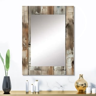 Designart "Rustic Farmhouse Wooden Planks" Abstract Brown Wall Mirror ...