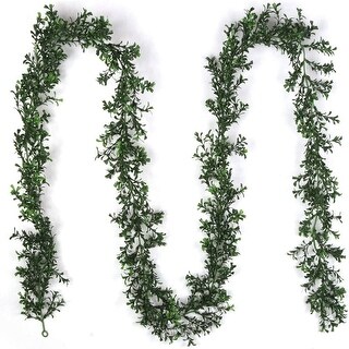 Fake Greenery Garland 9' Artificial Boxwood Leaf Faux Ivy Vine Hanging ...