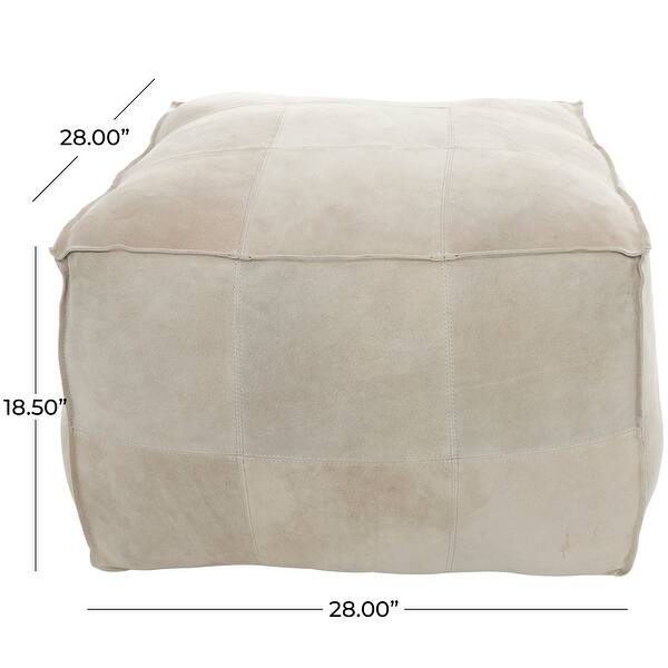 Gray Leather Low Profile Square Pouf with Patchwork Design - Bed Bath ...