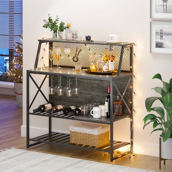 Industrial Bar Table -Wine Rack with Storage Shelves - On Sale - Bed ...