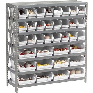 7 Shelf Steel Shelving with (36) 4"H Plastic Shelf Bins, Stone White ...