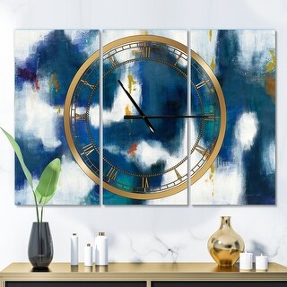 Designart 'Blue Glam Texture II' Glam 3 Panels Oversized Wall CLock ...