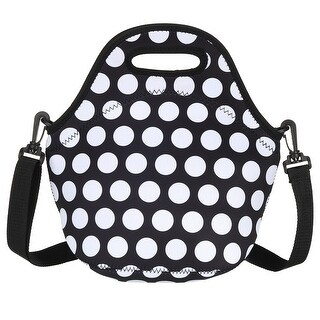 Neoprene Lunch Tote Bag with Shoulder Strap, White Circle Pattern ...