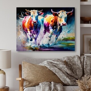 Designart 'Cows Running II' Farmhouse Canvas Wall Art - Bed Bath ...