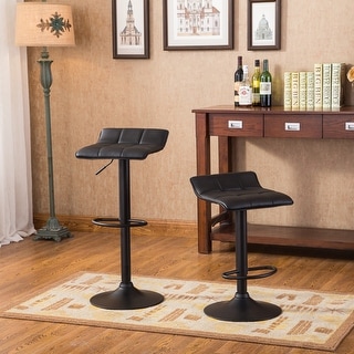 Set of 2 Adjustable Swivel Bar Stools with Faux Leather Seats and 360 ...