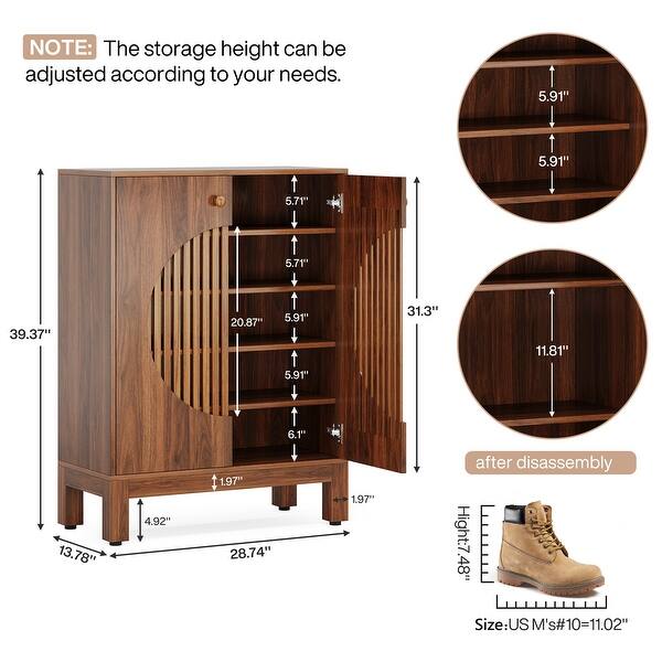 5-Tier Shoe Cabinet with Doors, Wood Shoe Storage Cabinet for Entryway ...