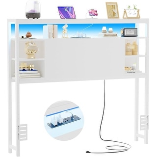 Twin Headboard with Storage, Power Outlets, USB Ports & Smart RGB LED ...