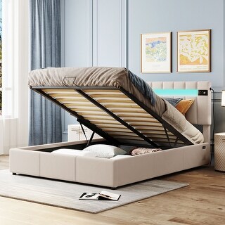 Velvet Queen Hydraulic Bed with LED and Bluetooth - Bed Bath & Beyond ...