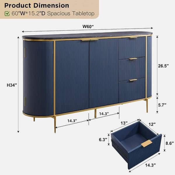 60" Modern Fluted Buffet Cabinet, Buffet Table, Coffee/Wine Bar - Bed ...