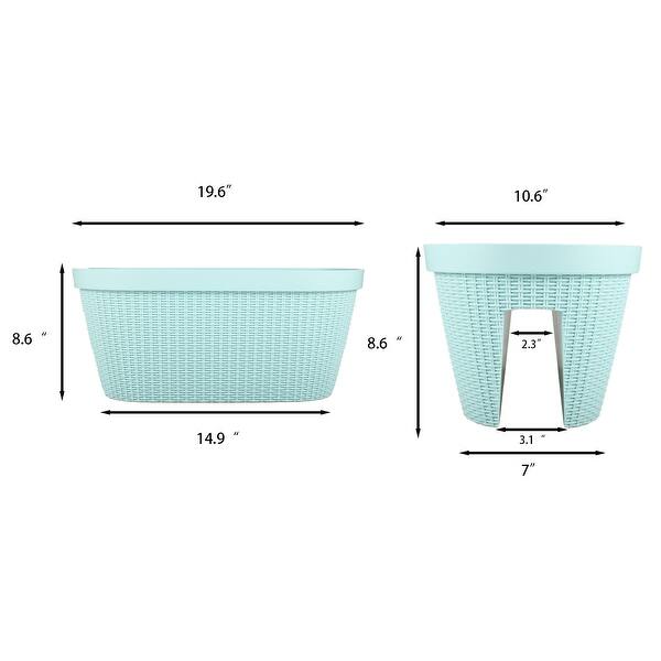 Aoodor 19.6'' Balcony Rattan Pattern Railing Planter Box with Drainage ...