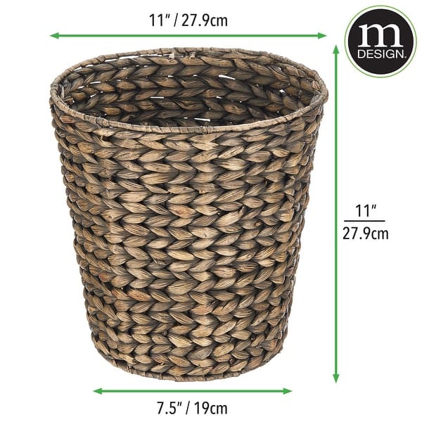 mDesign Hyacinth Round Boho Woven Garbage Wastebasket Trash Can - Bed ...