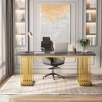 White and Gold Executive Desk, Large Computer Desk Home Office Desk ...