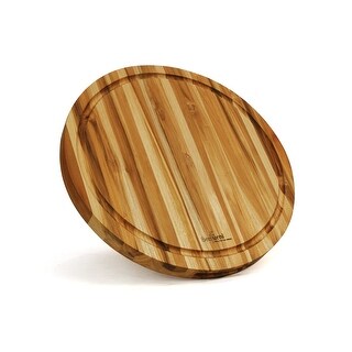 Large Round Teak Wood Serving Board, Reversible Cutting Board with ...